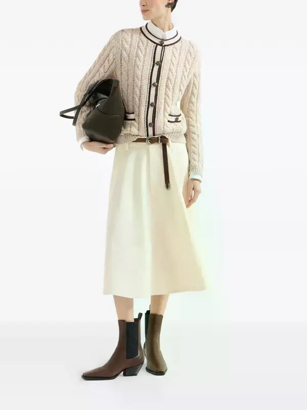 Brunello Cucinelli Soft Virgin Wool And Cashmere Diamond Yarn Cable-knit Cardigan - Neutrals