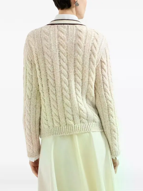 Brunello Cucinelli Soft Virgin Wool And Cashmere Diamond Yarn Cable-knit Cardigan - Neutrals