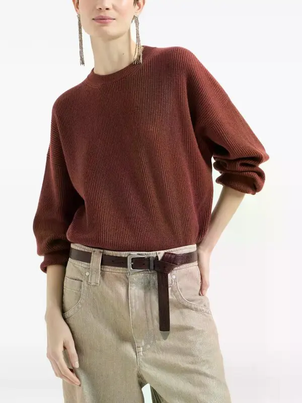 Brunello Cucinelli Sparkling Cashmere English Rib Knit Sweater - Brown