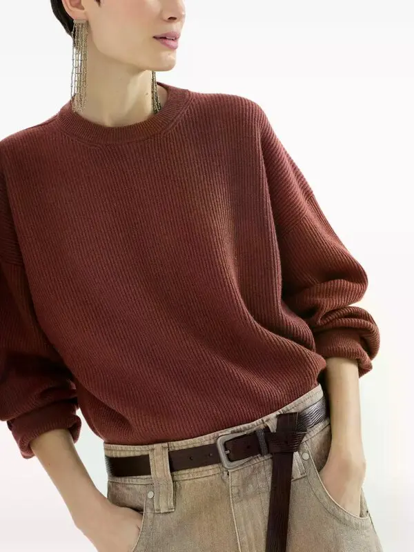Brunello Cucinelli Sparkling Cashmere English Rib Knit Sweater - Brown
