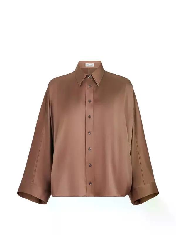 Brunello Cucinelli Stretch Silk Satin Shirt With Monili Detail - Brown