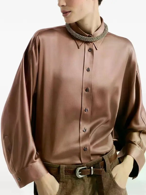 Brunello Cucinelli Stretch Silk Satin Shirt With Monili Detail