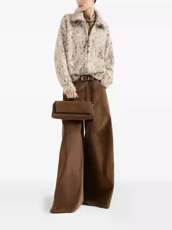 Brunello Cucinelli Mohair & Wool Lynx Jacquard Zip-up Cardigan - Neutrals