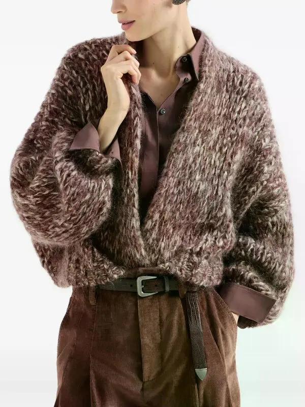 Brunello Cucinelli Malfilé Mohair Shawl Collar Cardigan - Brown