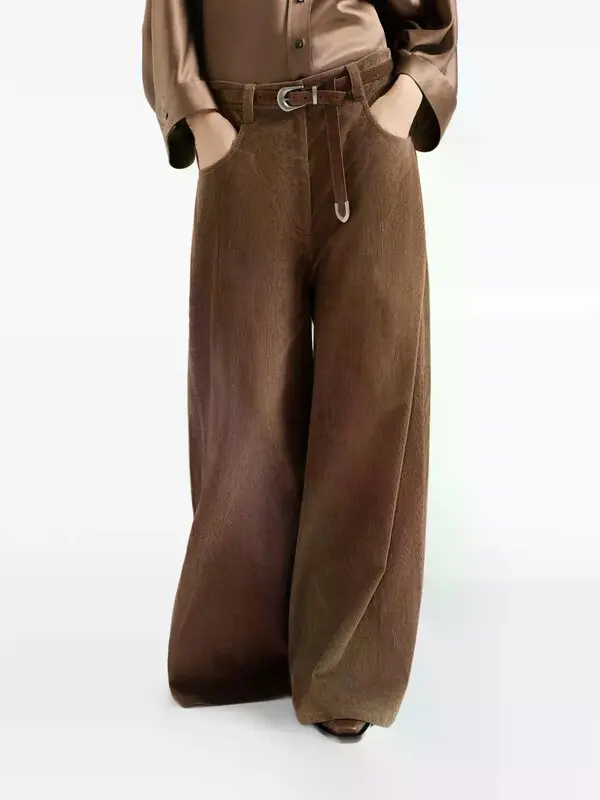 Brunello Cucinelli Stretch Cotton And Cashmere Corduroy Maxi Trousers With Monili - Brown