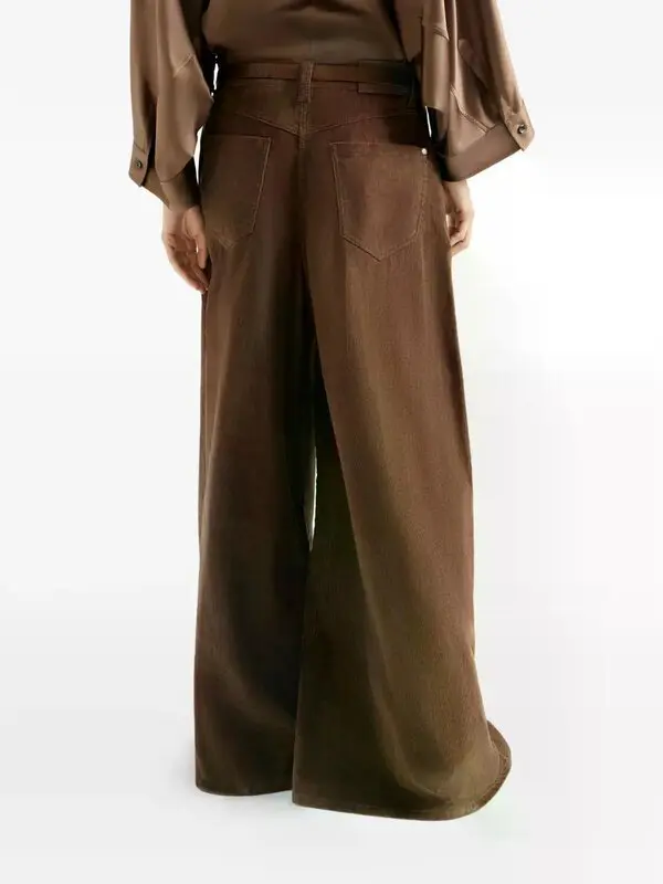 Brunello Cucinelli Stretch Cotton And Cashmere Corduroy Maxi Trousers With Monili - Brown