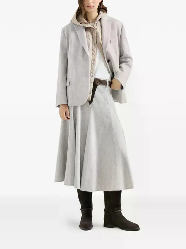 Brunello Cucinelli Wool-flannel Monili Flared Skirt - Grey