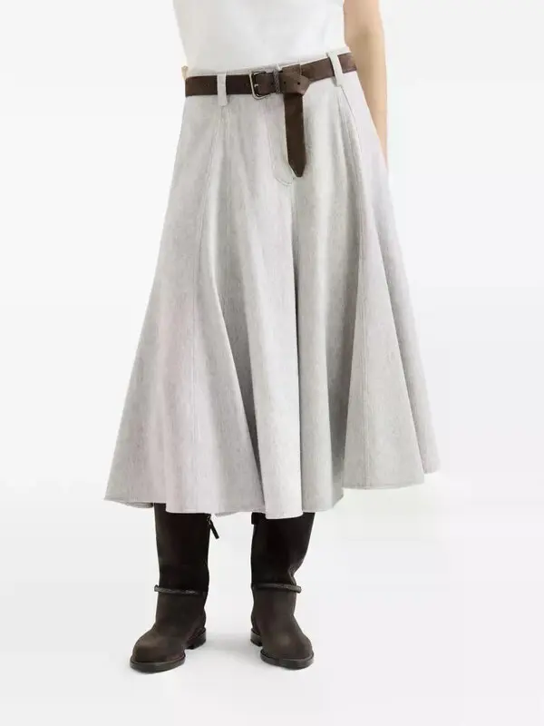 Brunello Cucinelli Wool-flannel Monili Flared Skirt