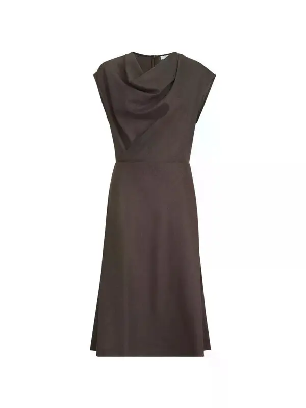 Brunello Cucinelli Virgin Wool Diagonal Flannel Wrap-effect Dress With Monili - Brown