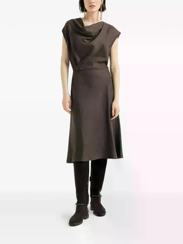 Brunello Cucinelli Virgin Wool Diagonal Flannel Wrap-effect Dress With Monili