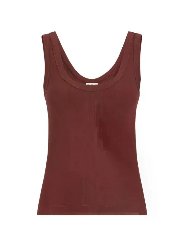 Brunello Cucinelli Ribbed Stretch Cotton Off-the-shoulder Top With Monili Detail - Red