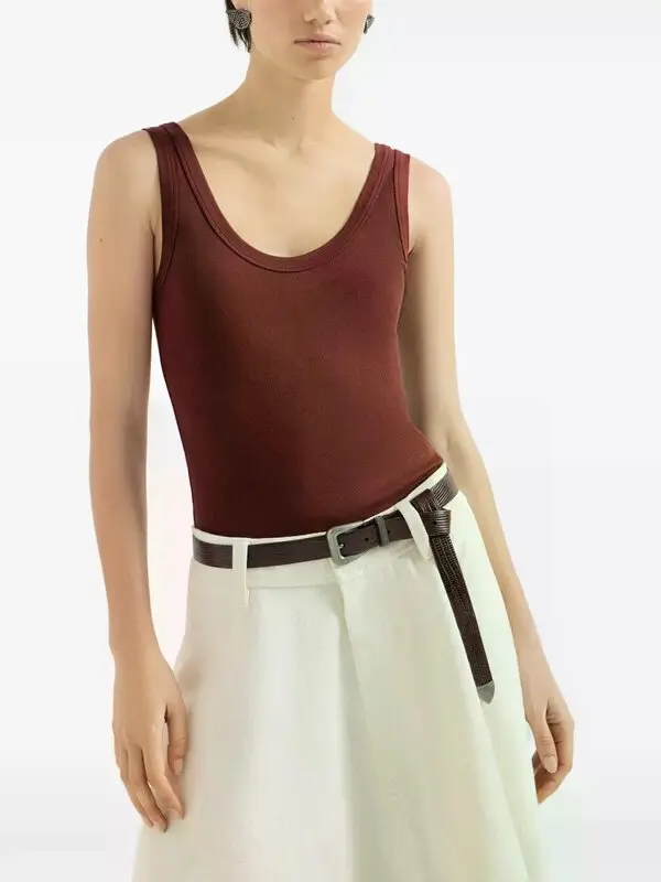 Brunello Cucinelli Ribbed Stretch Cotton Off-the-shoulder Top With Monili Detail