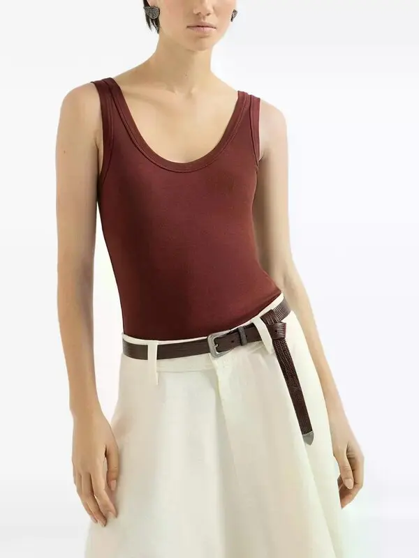 Brunello Cucinelli Ribbed Stretch Cotton Off-the-shoulder Top With Monili Detail - Red