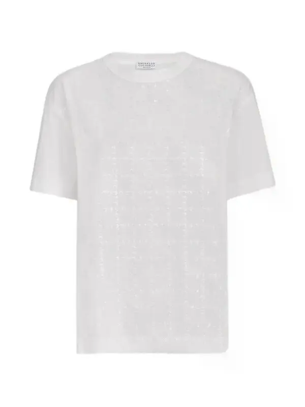 Brunello Cucinelli Embellished Cotton Jersey T-shirt - White