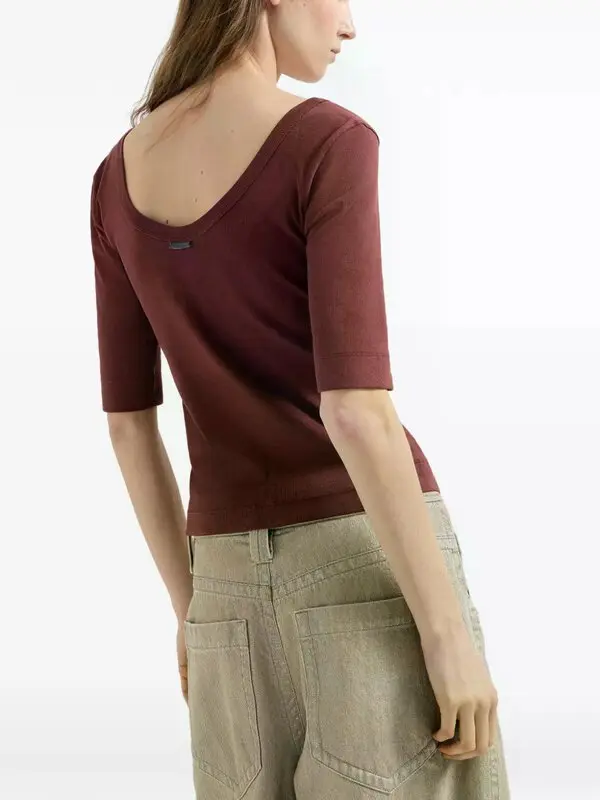 Brunello Cucinelli Stretch Cotton Ribbed Jersey T-shirt With Monili Embellishment - Red