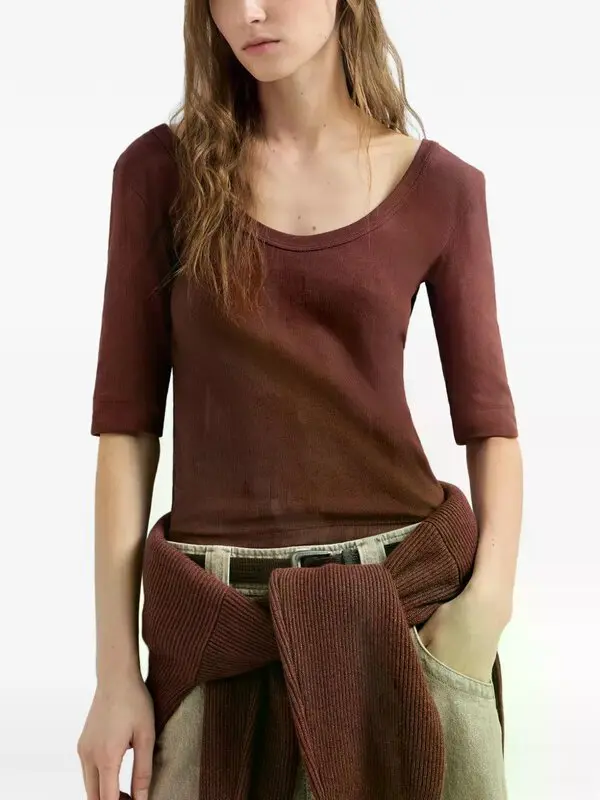 Brunello Cucinelli Stretch Cotton Ribbed Jersey T-shirt With Monili Embellishment - Red