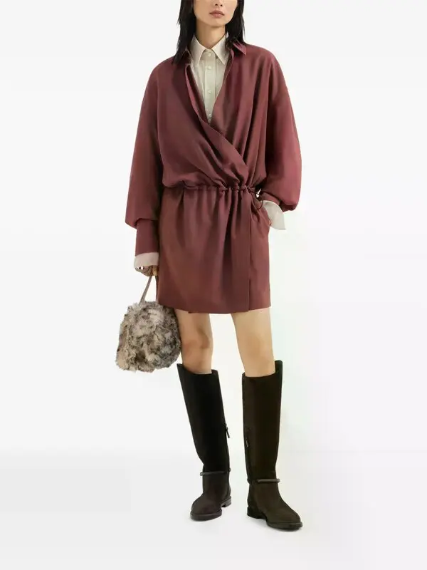 Brunello Cucinelli Virgin Wool Fluid Twill Shirt Dress With Monili - Red