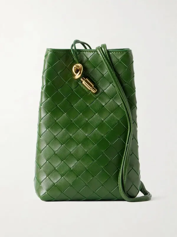 Bottega Veneta Andiamo Intrecciato Leather Phone Pouch - Green