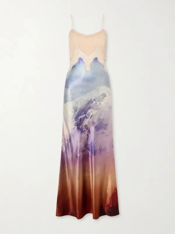 Gabriela Hearst Adolphine Printed Lace-trimmed Silk-satin Maxi Dress
