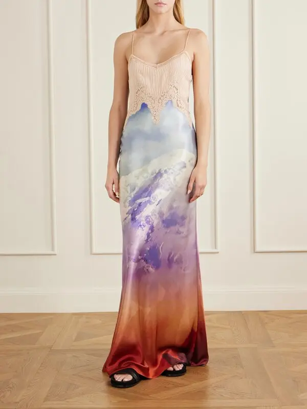 Gabriela Hearst Adolphine Printed Lace-trimmed Silk-satin Maxi Dress