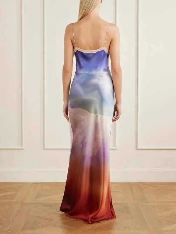 Gabriela Hearst Adolphine Printed Lace-trimmed Silk-satin Maxi Dress