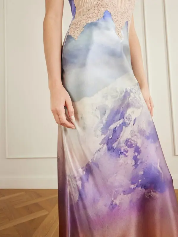 Gabriela Hearst Adolphine Printed Lace-trimmed Silk-satin Maxi Dress