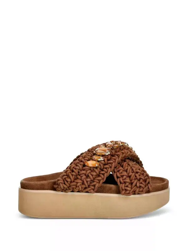Inuikii Woven Crystal-embellished Platform Sandals - Brown