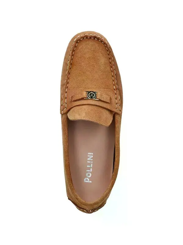 POLLINI Logo Plaque Suede Loafers