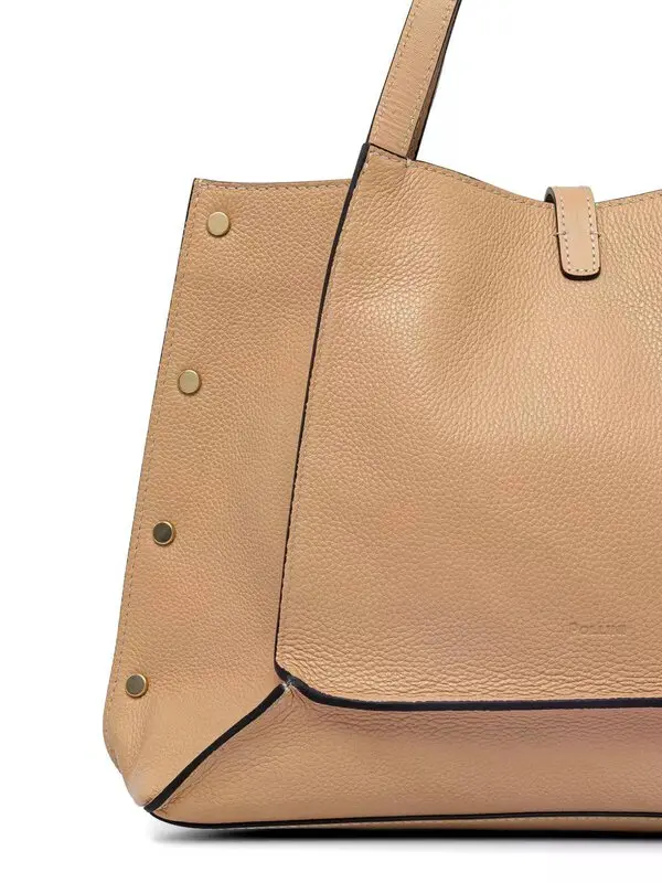 POLLINI Stud-embellished Pebbled Leather Tote Bag - Neutrals