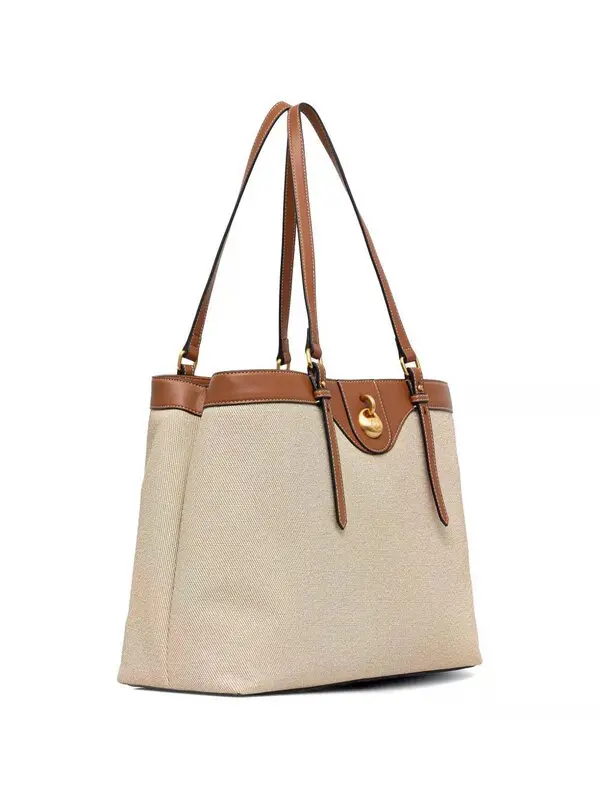 POLLINI Logo Plaque Canvas Tote Bag