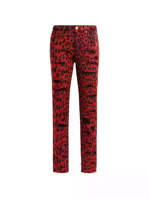 Roberto Cavalli Leopard Print Distressed Jeans