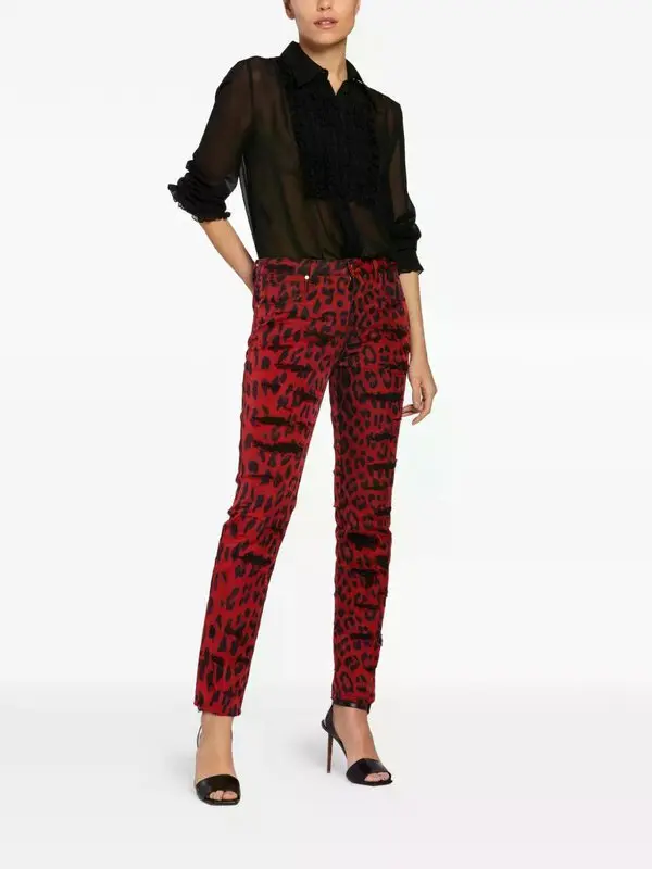 Roberto Cavalli Leopard Print Distressed Jeans