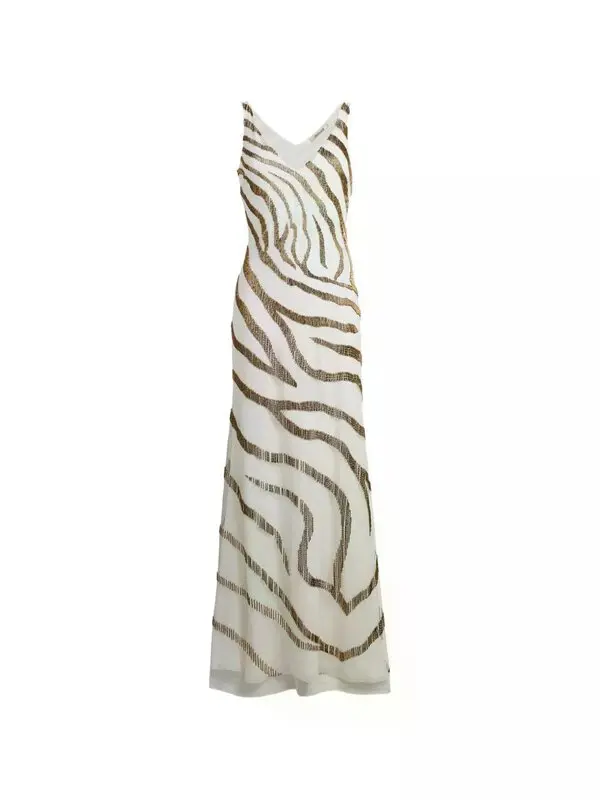 Roberto Cavalli Zebra Bead Embroidered Gown - Neutrals
