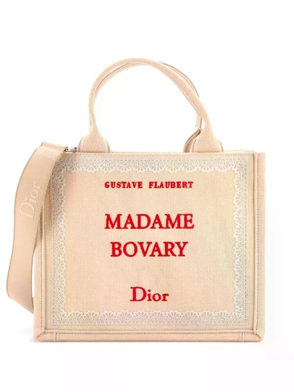 Dior Embroidered Canvas Small Tote Bag With Strap - Neutrals