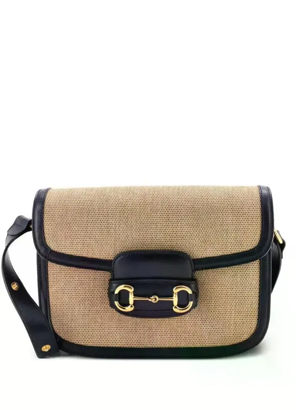 Gucci Horsebit 1955 Canvas And Leather Small Shoulder Bag - Blue