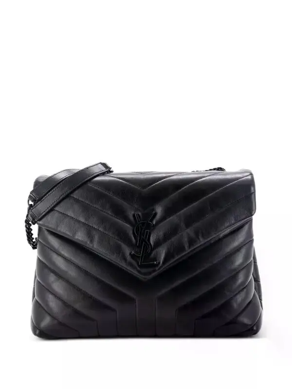 Saint Laurent Loulou Matelassé Chevron Leather Medium Shoulder Bag - Black