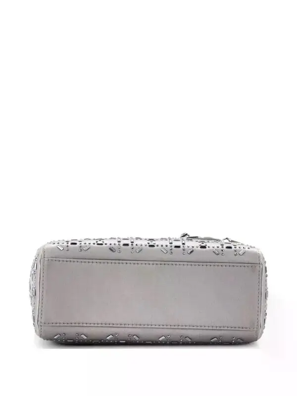 Dior Lady Bag Crystal Embellished Cannage Quilt Satin Mini Satchel - Grey