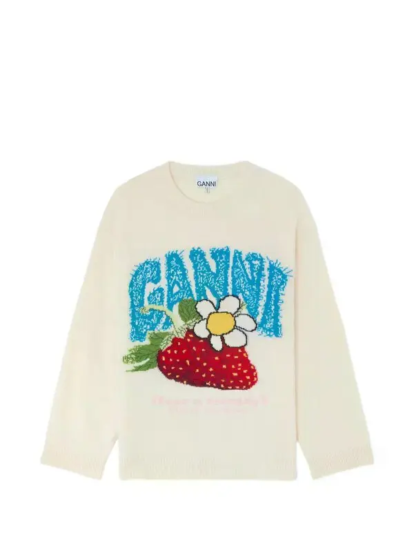 GANNI Strawberry Intarsia Knit Sweater - Neutrals