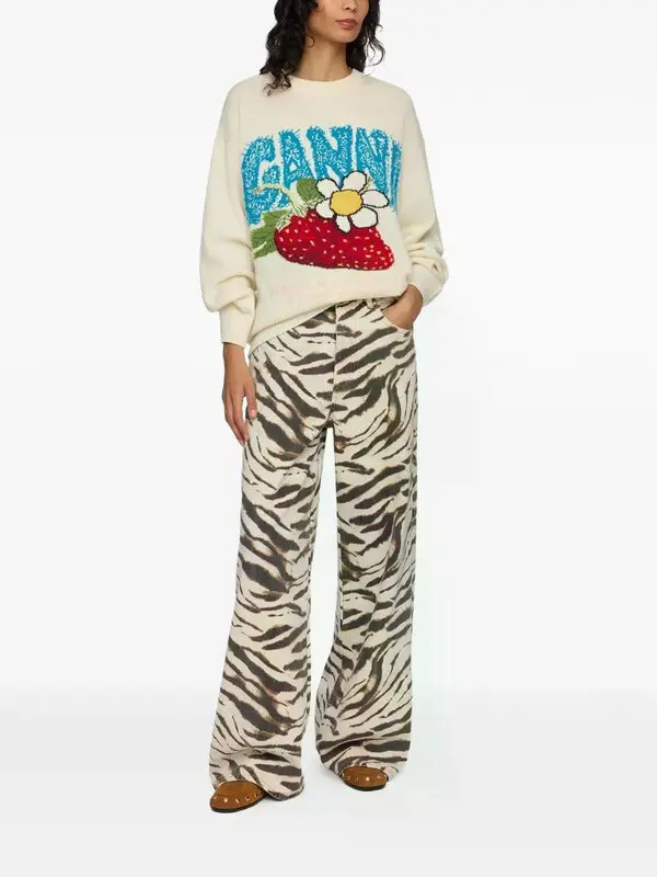 GANNI Strawberry Intarsia Knit Sweater - Neutrals