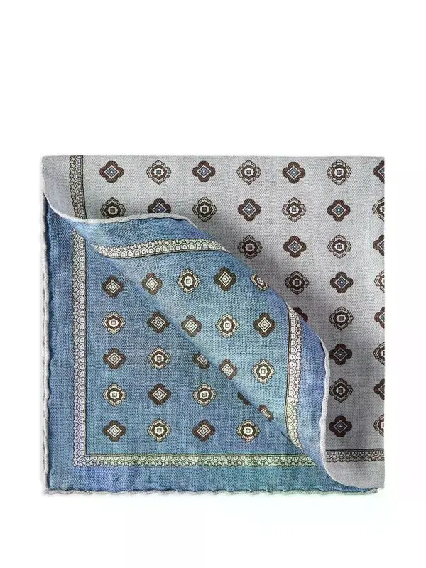 Brunello Cucinelli Silk Pocket Square With Medallion Design