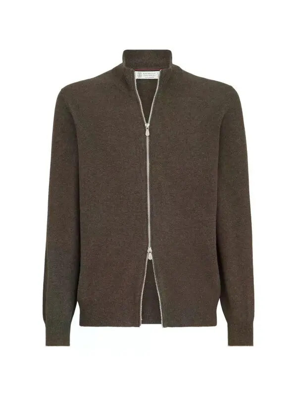 Brunello Cucinelli Cashmere High-neck Zipper Cardigan - Brown