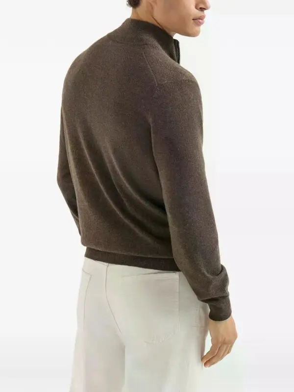 Brunello Cucinelli Cashmere High-neck Cardigan With Zipper - Brown