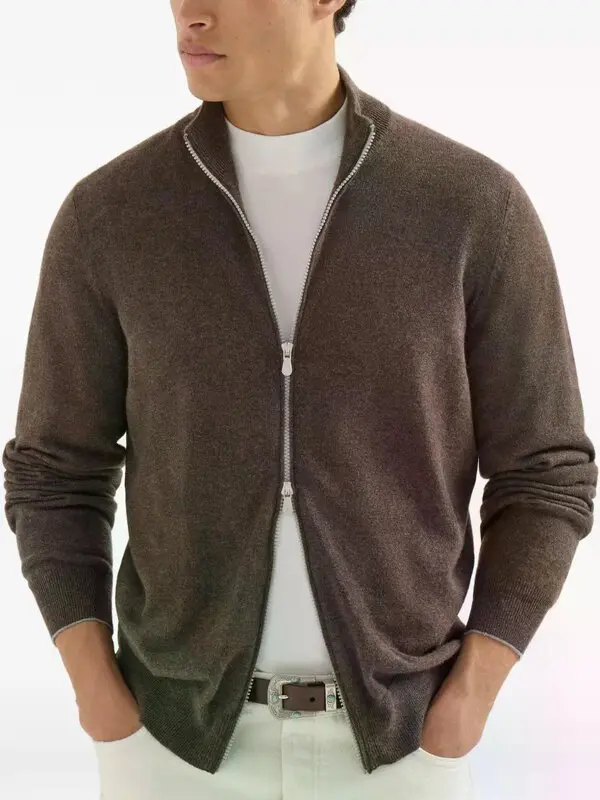 Brunello Cucinelli Cashmere High-neck Cardigan With Zipper - Brown