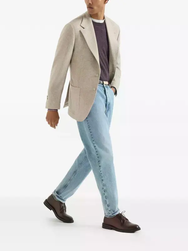 Brunello Cucinelli Cashmere-panama Deconstructed Blazer With Patch Pockets And Metal Buttons
