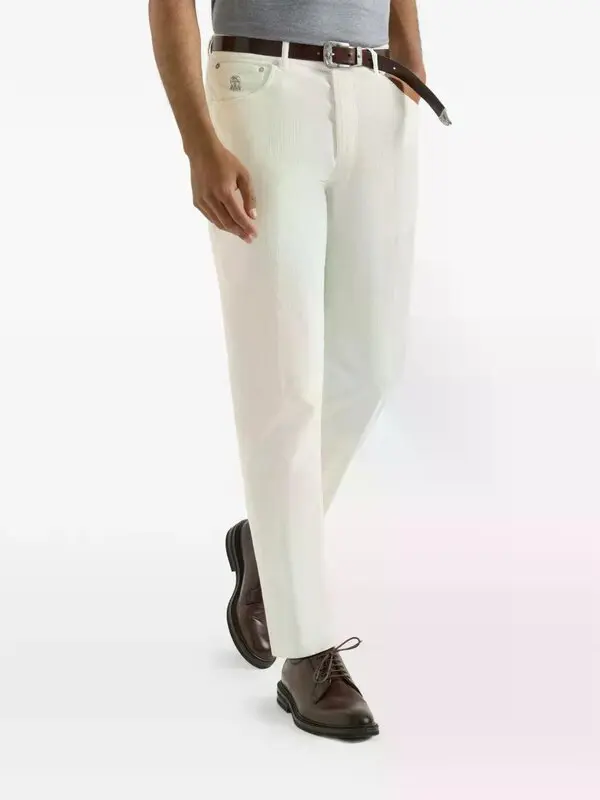 Brunello Cucinelli Garment-dyed Cotton Narrow-wale Corduroy Trousers - White