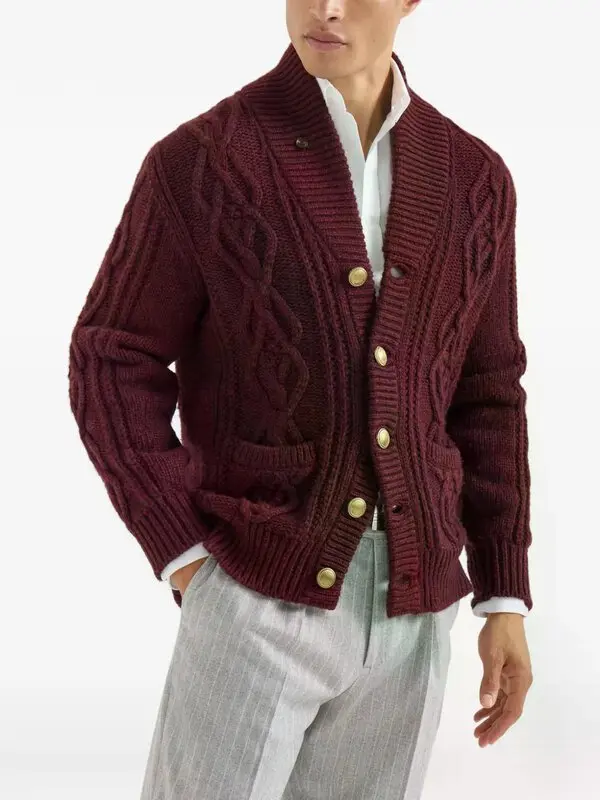 Brunello Cucinelli Cashmere Cable-knit Cardigan With Metal Buttons - Red
