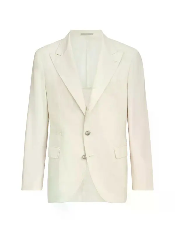 Brunello Cucinelli Sea Island Cotton Narrow Wale Corduroy Deconstructed Blazer With Large Peak-lapels And Metal Buttons - Neutrals