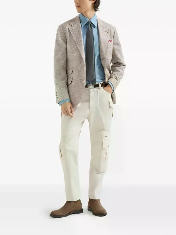 Brunello Cucinelli Wool, Alpaca And Silk Houndstooth Deconstructed Cavallo Blazer