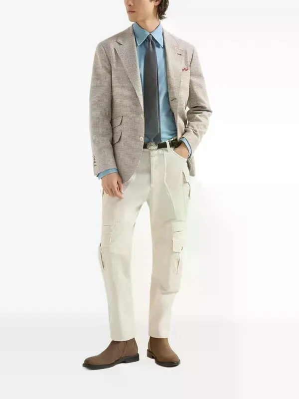 Brunello Cucinelli Wool, Alpaca And Silk Houndstooth Deconstructed Cavallo Blazer - Neutrals