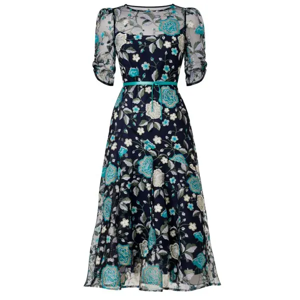 SACHA DRAKE Embroidered Floral Mesh Midi Dress